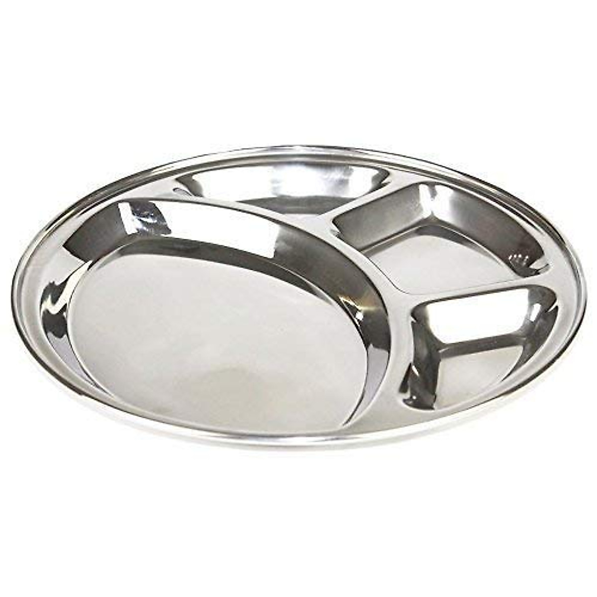 WhopperIndia Stainless Steel Round Dining Plate 4 Compartment Thali, stainless steel compartment plates , ss mess tray , Plates for Dinner Fruitss, Kitchen Dining Table Plate 4 Pcs 11.5 Inch
