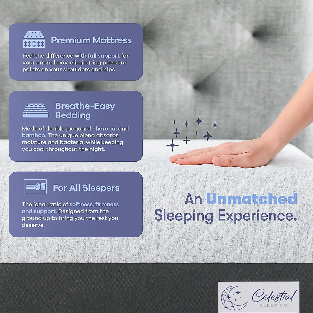 Celestial Sleep Gel Memory Foam Mattress in a Box, Made in The USA, CertiPUR-US Bed, 12 inch Soft - Full