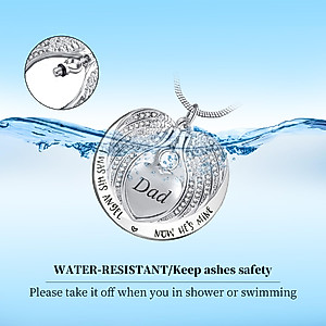 PREKIAR Angel Wing Urn Necklace for Ashes, Heart Cremation Memorial Keepsake Pendant Necklace Jewelry with Fill Kit and Gift Box (Dad)