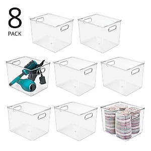 mDesign Large Plastic Bathroom Storage Organizer Bin with Handles - Organization for Bathroom Vanity, Cabinet, Closet Shelf, or Under the Bathroom Sink Organizer - Ligne Collection - 8 Pack - Clear