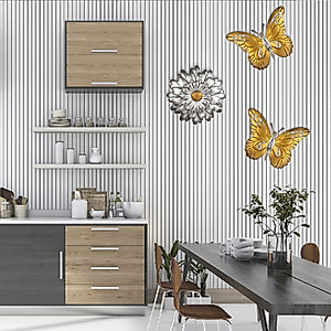 JOYBee 3Pcs Metal Flower With Butterfly Wall Decor - Wall Art Decorations Flower With 2Pcs Butterfly Spring Yard Garden Decor Hanging for Bedroom, Living Room, Bathroom,Office