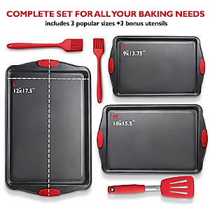 Eatex Baking Sheet, 6PC Cookie Sheet Set with Silicone Handles, Nonstick Steel Baking Pan, Durable Baking Sheets for Oven, BPA Free Baking Pans Set, Cookie Sheets for Baking Set – Black Bakeware