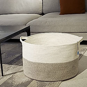 Casaphoria XXXLarge Cotton Rope Basket 21.7" x 21.7" x 13.8" Woven Laundry Blanket Basket Basket with Handle Storage Comforter Cushions Thread Laundry Hamper