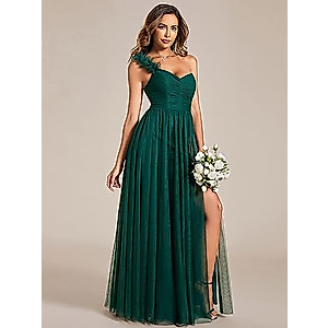 Ever-Pretty Women's Elastic Waist One Shoulder Plaeted A-line Flowy Maxi Bridesmaid Dresses Ball Gowns Green US10