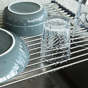 UpGood Rolling Sink Rack XL - 20.2" x 15.7" Stainless Steel Over The Sink Roll Up Dish Drying Rack | Rollable, Foldable, and Easy to Store (Black, Drainer