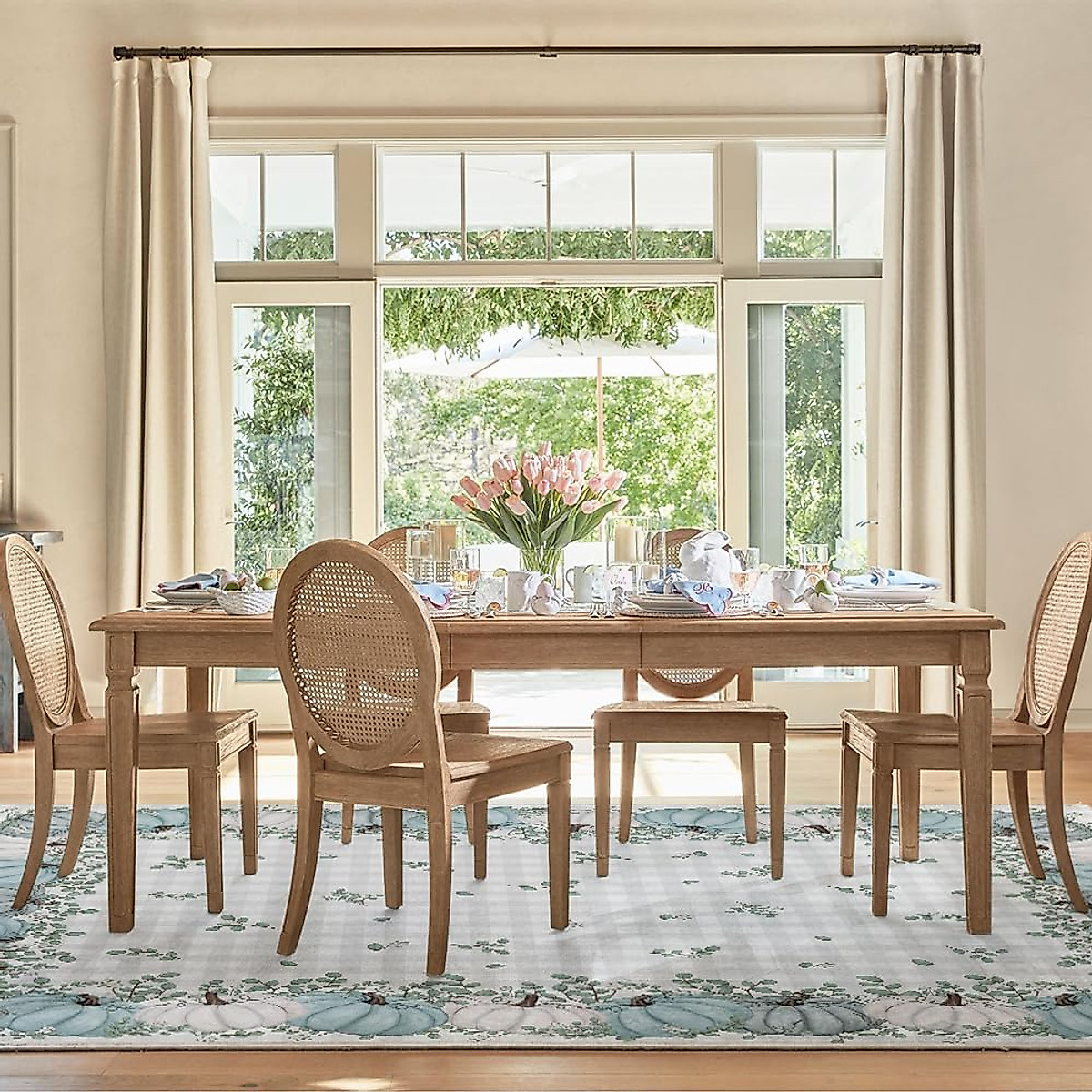 Artoid Mode Blue Pumpkins Eucalyptus Leaves Fall Area Rug, Autumn Thanksgiving Home Decor Low-Profile Washable Area Rugs for Entryway Bedroom Living Room Laundry Room Indoor 5x7 Feet