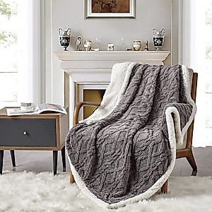 KASYLAN Sherpa Fleece Blankets Flannel Throw for Couch Sofa Twin Size -60x80 Inches Grey,Thick Cozy Warm Soft Blanket for Bed, Sofa, Camping Travel Blanket