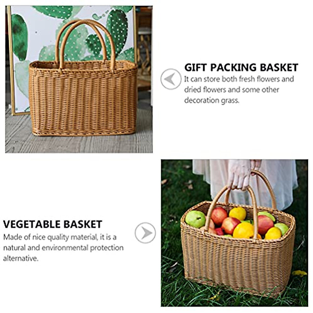 BESPORTBLE African Market Basket Woven Straw Basket Grocery Basket Shopping Bag Wicker Picnic Basket with Handle for Home Outdoor