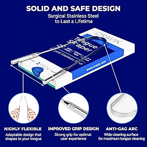 Tongue Scraper Stainless Steel | Two-Pack | Tongue Cleaner | for a Fresh Breath and Better Oral Health | Stainless Steel Tongue Scrapers | Tongue Cleaner for Kids and Adults | ORAVIX