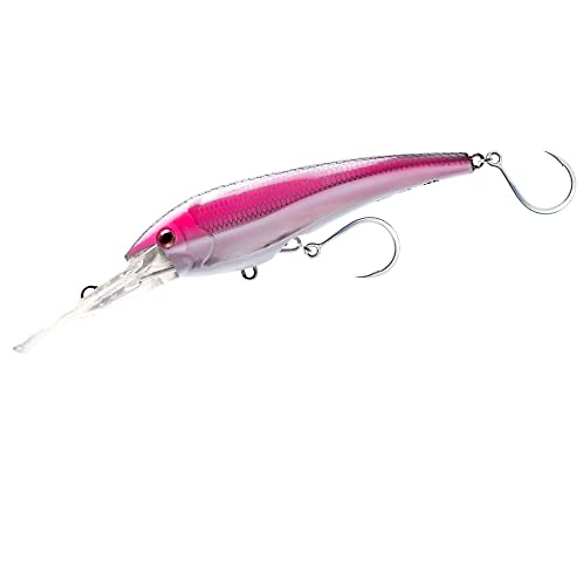 Nomad Design DTX Minnow with Patented Autotune System - Distressed Baitfish Swimming, Hydrospeed Belly Eyelet for Faster Trolling, BKK Diablo 5X Singles 3/0 Hooks, 125 FLT 5, 20ft, Hot Pink Mackerel