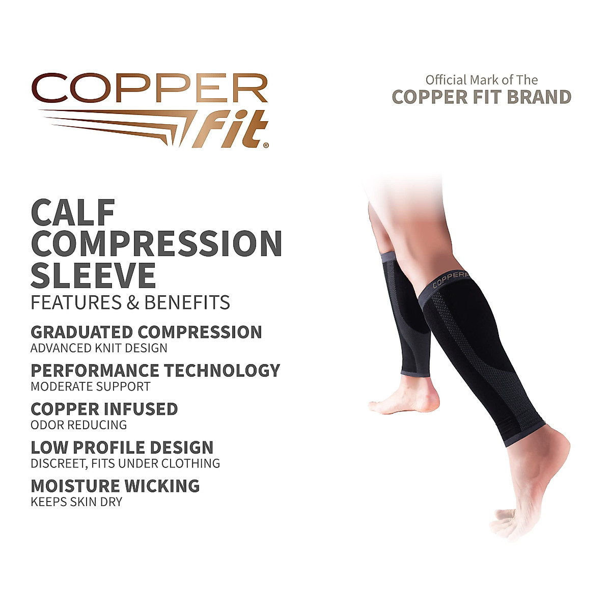 Copper Fit Calf Compression Sleeves, Black, Large/X-Large