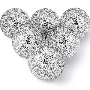 Patelai 6 Pieces 4 Inch Mosaic Sphere Balls Decorative Glass Balls Decorative Orbs Table Centerpiece Balls Round Glass Ball Bowl Filler for Bowls Vases Dining Coffee Table Decor (Silver)