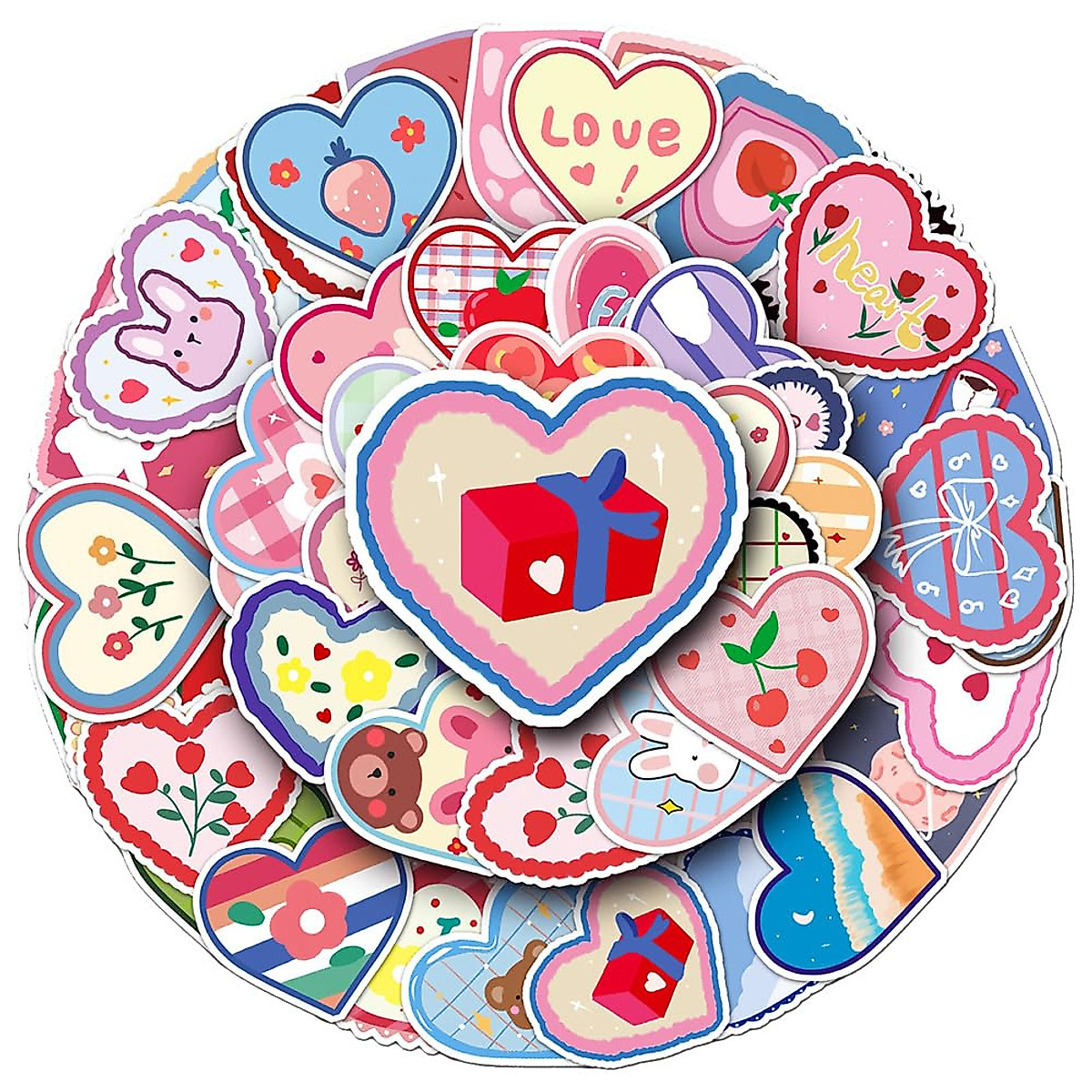 Various Heart Stickers for Kids Teens Girls Boys |50 Pcs| Exquisite Waterproof Stickers for Laptop Phone Tablet Luggage Water Bottle Flasks Cup Bike,Trendy Cartoon Vinyl Decals Pack(50Pcs-Heart)