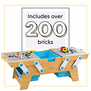 KidKraft Building Bricks Play N Store Wooden Table, Children's Toy Storage with Bins, 200+ Building Blocks Included, Natural, Gift for Ages 3+