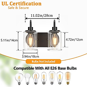 Baocuz 2-Light Black Bathroom Vanity Light, Bathroom Lights Over Mirror, Modern Vanity Lights with Clear Glass Shade, Farmhouse Light Fixtures Wall Mount Lamp for Living Room Mirror Cabinet Hallway