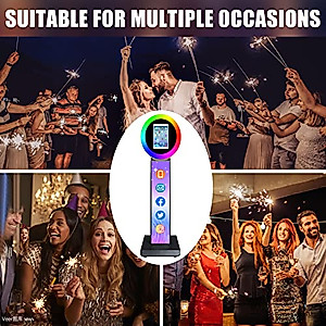 ZLPOWER Portable Photo Booth Shell Stand Stand for IPad 10.2" Printer Stand Selfie Customized Logo Photobooth with Round Adjustable RGB LED Light Ring for Events Christmas Wedding - Black