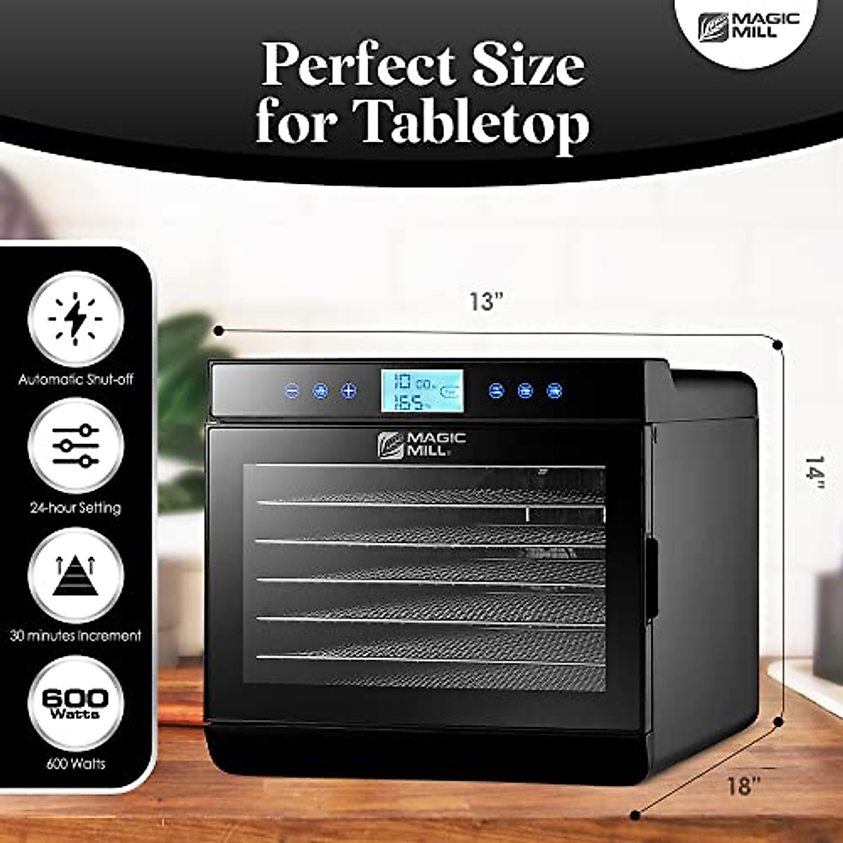 Magic Mill Food Dehydrator Machine - Easy Setup, Digital Adjustable Timer, Temperature Control | Keep Warm Function | Dryer for Jerky, Herb, Meat, Beef, Fruit and To Dry Vegetables | Over Heat Protection | 7 Stainless Steel trays