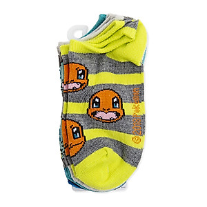Pokemon Boys 5 Pack No Show Casual Sock, Assorted Grey Stripe, 6-8.5 US