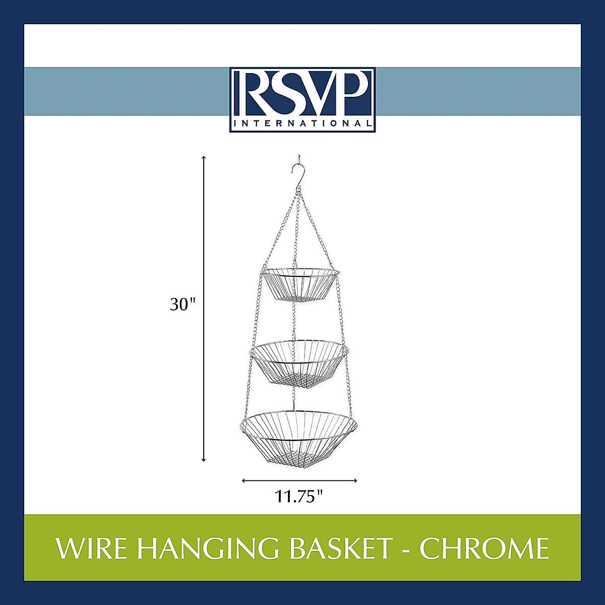 RSVP 30-by-12-Inch 3-Tier Wire Hanging Basket, Chrome