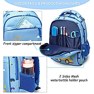 MINGHUICHIC Kids Backpack for Boys Girls Cute Lightweight Elementary Toddler School Bags with Padded Back & Adjustable Strap (Cars)
