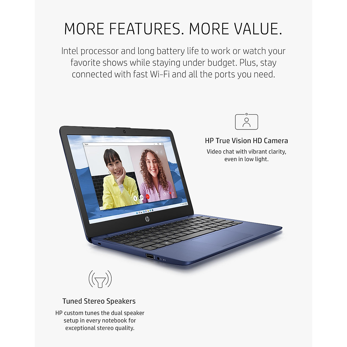 HP Stream 11" Laptop, Intel Celeron N4020, Intel UHD Graphics 600, 4 GB RAM, 64 GB SSD, Windows 11 Home in S mode (11-ak0030nr, Royal blue) (Renewed)