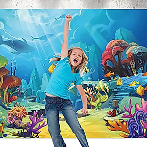 MAQTT 5x3ft Underwater World Photography Backdrop for Children Newborn Birthday Party Decoration Coral Reef and Fishes Wonderland Background Baby Shower Supplies Photo Props