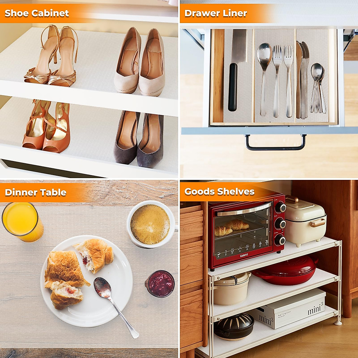 Kitchen Shelf Liner Non-Slip Cabinet Liner 12 in x 20 FT Washable Refrigerator Liners Oil-Proof Drawer Liners for Kitchen Dining Transparent