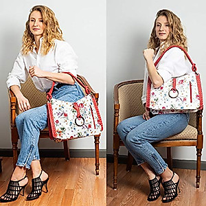 Fioretta Italian Genuine Leather Flower Pattern Zippered Top Tote Shoulder Bag Handbag For Women