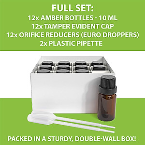 Two Scents Essential Oil Bottles - A set of 12 Amber glass bottles for essential oils, Aromatherapy, Perfume Samples, Mini 10 ml Glass Vials With Cap and Dropper | Complete Carrier Oil Kit – DIY
