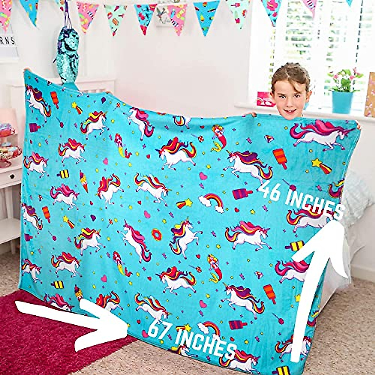 GirlZone Unicorn Fleece Blankets for Girls, Large Fluffy Blankets for Teen Girls with Cute Unicorn and Mermaid Designs, Great Unicorn Gift Ideas for Girls