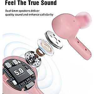 Lanteso True Wireless Earbuds, TWS Bluetooth Earbuds with Mics Noise Reduction Touch Control Bluetooth Headphones with Bass Sound in Ear Earphones for Music,Home Office… (Pink)