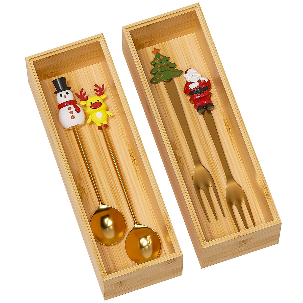 Greatseas Kitchen Drawer Organizer Bins, Stackable Bamboo Drawer Organizer for Silverware, Utensils, Cutlery, Flatware, Deep Drawer Organizers for Junk Drawer, Dresser, Bathroom, 9" x 3" x 2.5"