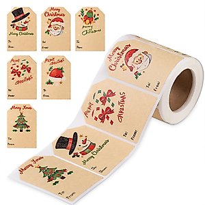 Sightor 250 PCS Gift Tag Stickers, Christmas Gift Tags Brown Kraft Holiday Presents Stickers 6 Designs Decorative Stickers to and from Gift Self Adhesive Labels