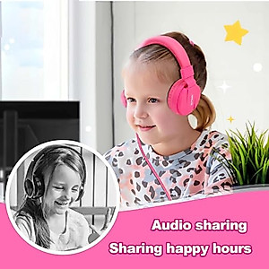 TENLUBEN Gorsun Kids Headphones Wired Headphone, Children Girls Boys Teen Lightweight Foldable Adjustable Corded On-Ear Headset for School Online Course Chromebook Cellphones Kindle Airplane (Pink)