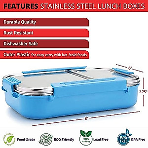 Signoraware Stainless Steel Bento Box Adult Lunch Box For Men, Women, Kids Bento Lunch Box Leak Proof Between 2 Compartments Meal Prep Containers Lunch Containers For Adults And Kids School Aqua Blue