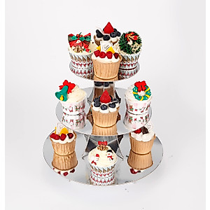 YLDW 3-Tier Cupcake Stand, Sliver Cardboard Cake Stand Holder, Tiered DIY Cupcake Stand Tower for Dessert Table Displays, Birthday Theme Party Favors Decoration, Floral Tea Party, 12" W x 12.8" H