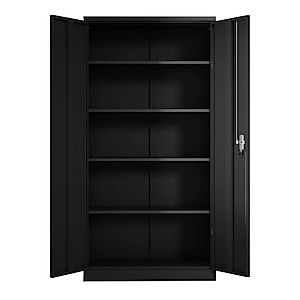 Aobabo 72 Inch Tall 2 Door Durable Locking Metal Storage Cabinet Organizer with 4 Adjustable Shelves and 2 Keys for Garages and Offices, Black
