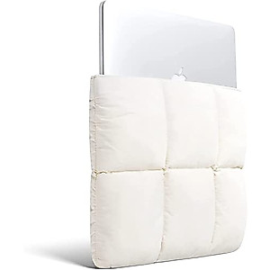 Comfyable Puffy Laptop Sleeve 13 Inch 14 Inch, Quilted Puffer Carrying for Women, Pillow Case Compatible for MacBook Air M2 M1, MacBook Pro 13 Inch 14 Inch, 13 in 14 in Cover, Rice