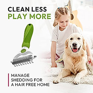 Undercoat Rake for Dogs & Cats - Double Sided Comb for Detangling and Removing Knots - 2 Sided Dematting Tool - Deshedding Brush for Grooming Pets with Long Hair Prone to Matting - Ebook Guide
