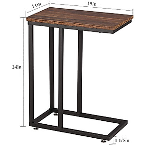 VECELO C Shaped End Side Table for Sofa Couch and Bed Snack TV Tray for Living Room Bedroom, 1 Set,Brown