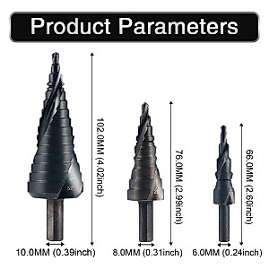 HOHXEN 3 Packs Spiral Step Drill Bit Set with 4-12mm/4-20mm/ 4-32mm, Total 32 Sizes, 1/4" Hex Shank Cone Titanium Coated High Speed Steel, Multi-Functional Industrial DIY Metalworking tools
