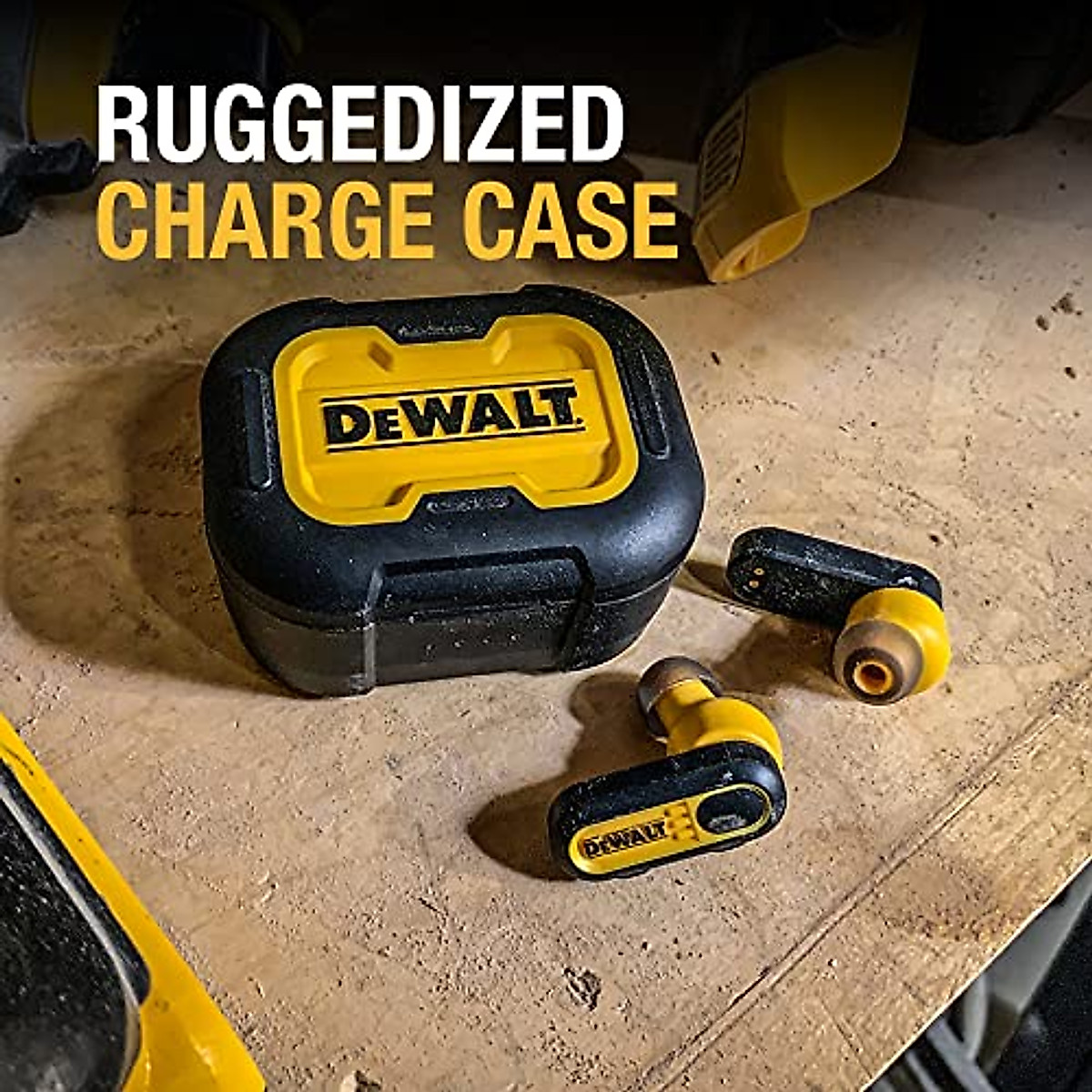 DEWALT True Wireless Bluetooth Earbuds — TWS Bluetooth Headphones — Wireless Earbuds with Type C Charging Case — Waterproof Wireless Earphones — Jobsite Pro-X1 Premium Sound for Outdoor Work