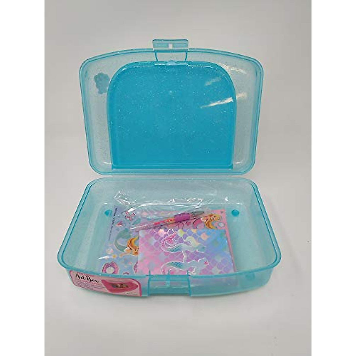 Hot Focus Art Box W/Compartments with Pad Locks and Keys – Mermaid Twins Girls School Pencil Case Box Includes Neon Gel Pen, Notepad and Stickers, Aqua, Blue, Silver, red, Purple, Pink (426 MM)