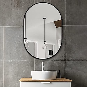 Bathroom Mirror for Wall,36''x24'',Black Oval Mirror for Bedroom Entryway Bathroom, Metal Framed Vanity Mirror(36''x24'',Black)