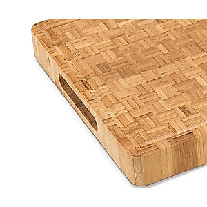 End Grain Wood Bamboo Cutting Board for Kitchen, Commercial Use - Extra Large, Thick Butcher Block with Juice Groove, Handles, and Non-Slip Feet for Chopping Veggies, Carving Meat, Bread and Cheese