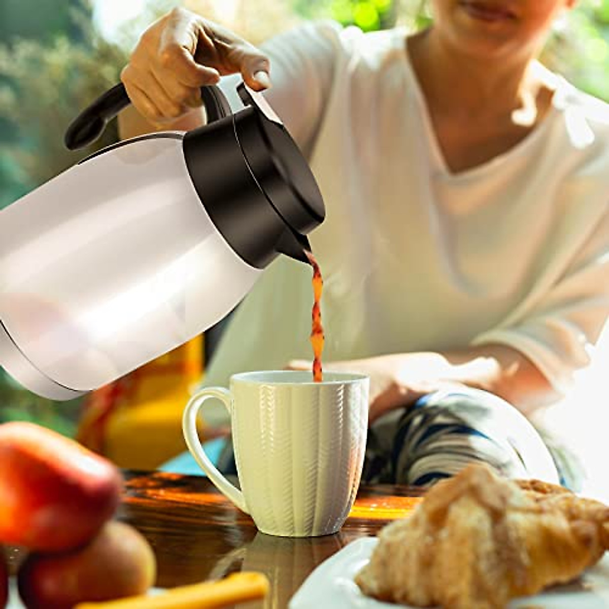 Beyoung Thermal Coffee Carafe, Stainless Steel Thermal Carafe Vacuum Insulated Flask Water Carafe Coffee Pot with LeakProof Lid,54 Oz/1.6L(White)