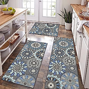 Bsmathom Boho Kitchen Rug Sets 3 Piece, Farmhouse Kitchen Rugs and Mats Non Skid Washable, Non Slip Kitchen Mats for Floor, Vintage Kitchen Floor Mat Carpet for Hallway Laundry Room