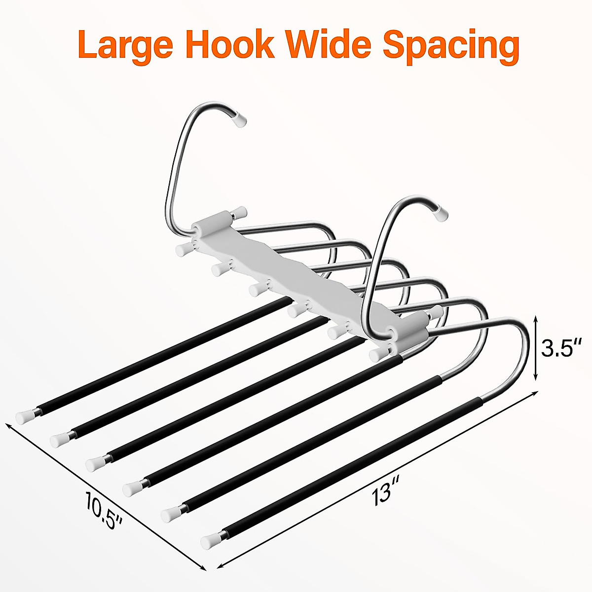 Upgraded Collapsible Pants Hangers Space Saving, 6 Layers Clothes Rack, Stainless Steel Multifunctional Closet Organizer, Non Slip Metal Hangers for Pants Jeans Skirts Trousers (2 Pack)