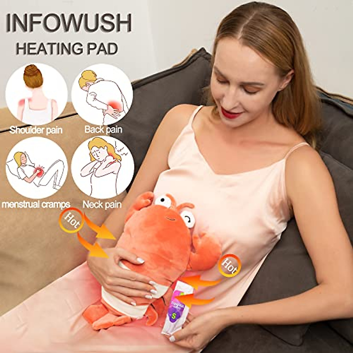 Infowush Heating Pads for Cramps, 15" Weighted Stuffed Animals Lobster Plush, Menstruation Microwavable Heating Pads with Lavender Scented