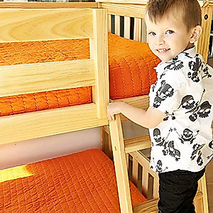 Max & Lily Low Bunk Bed, Twin-Over-Twin Wood Bed Frame For Kids, Natural
